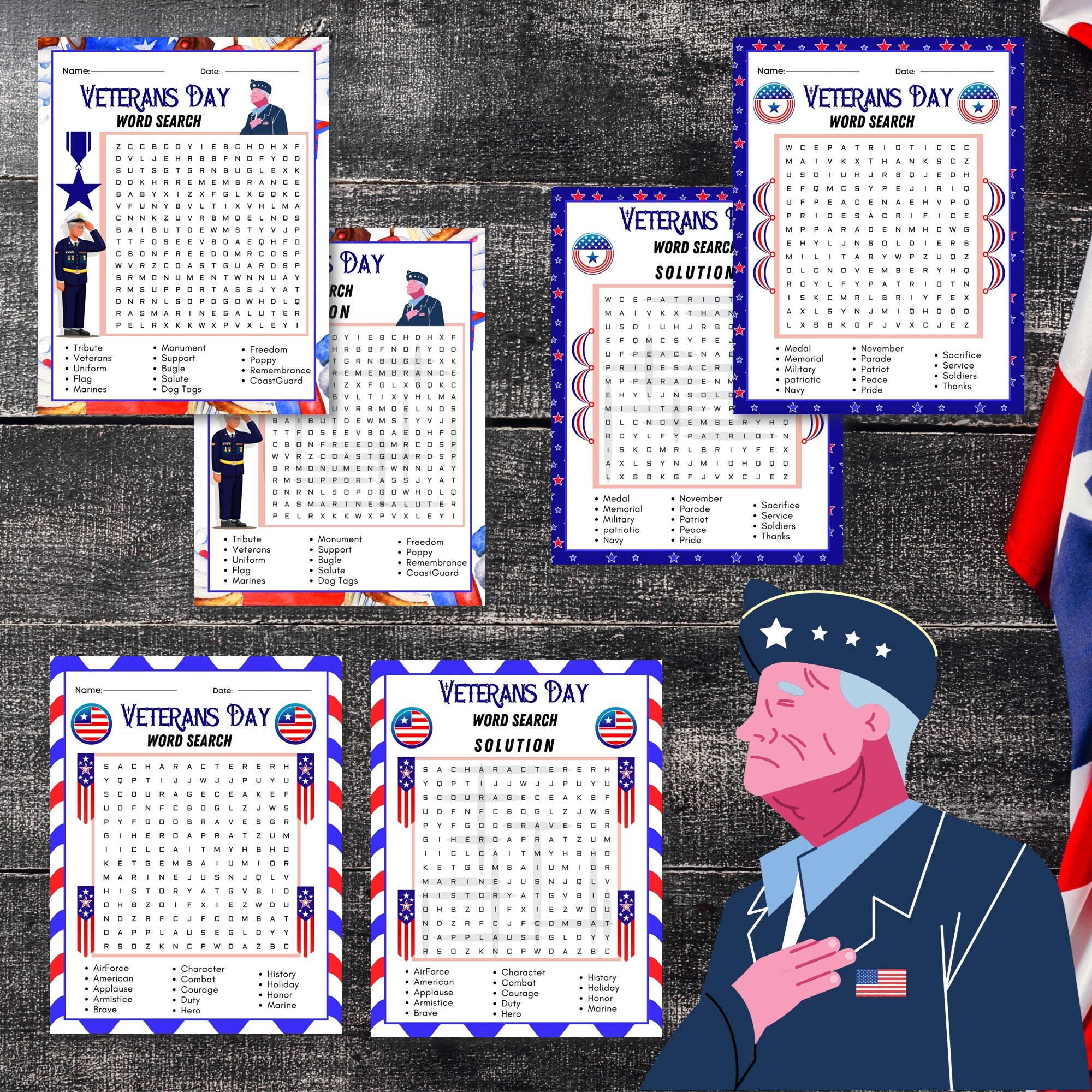 Veterans Day Word Search Puzzle Patriotic Veterans Day Word Search Game ...