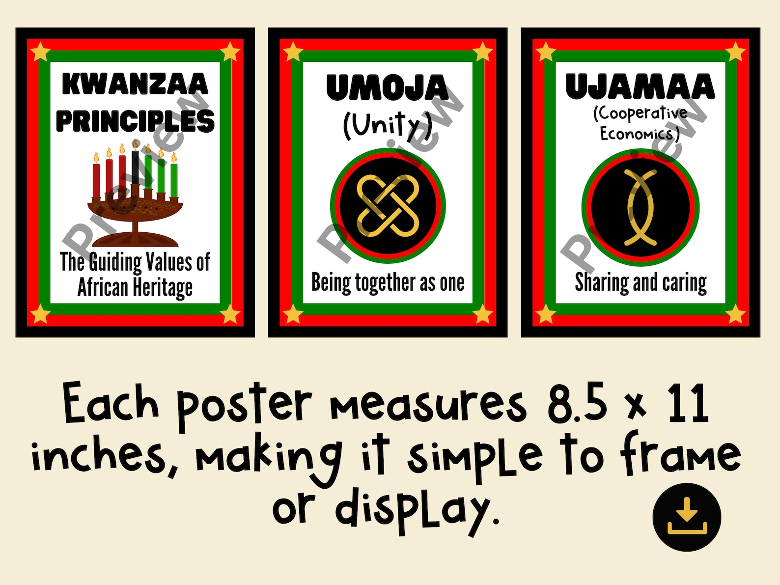 Kwaanza Principals Posters Set of 8 - the 7 Principles of Kwanzaa ...