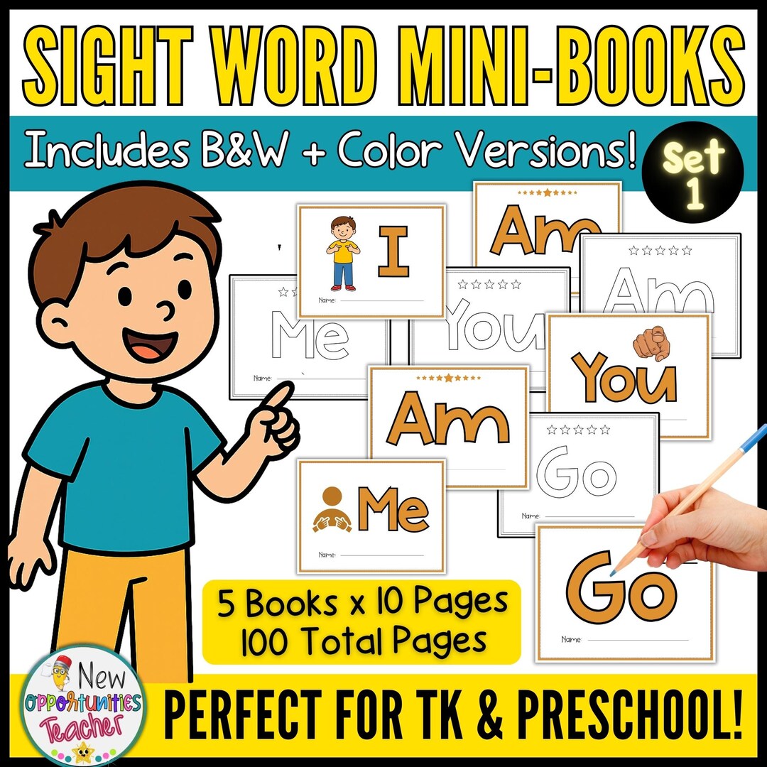 Sight Word Mini Books Set 1, TK Literacy (digital Download) - Etsy