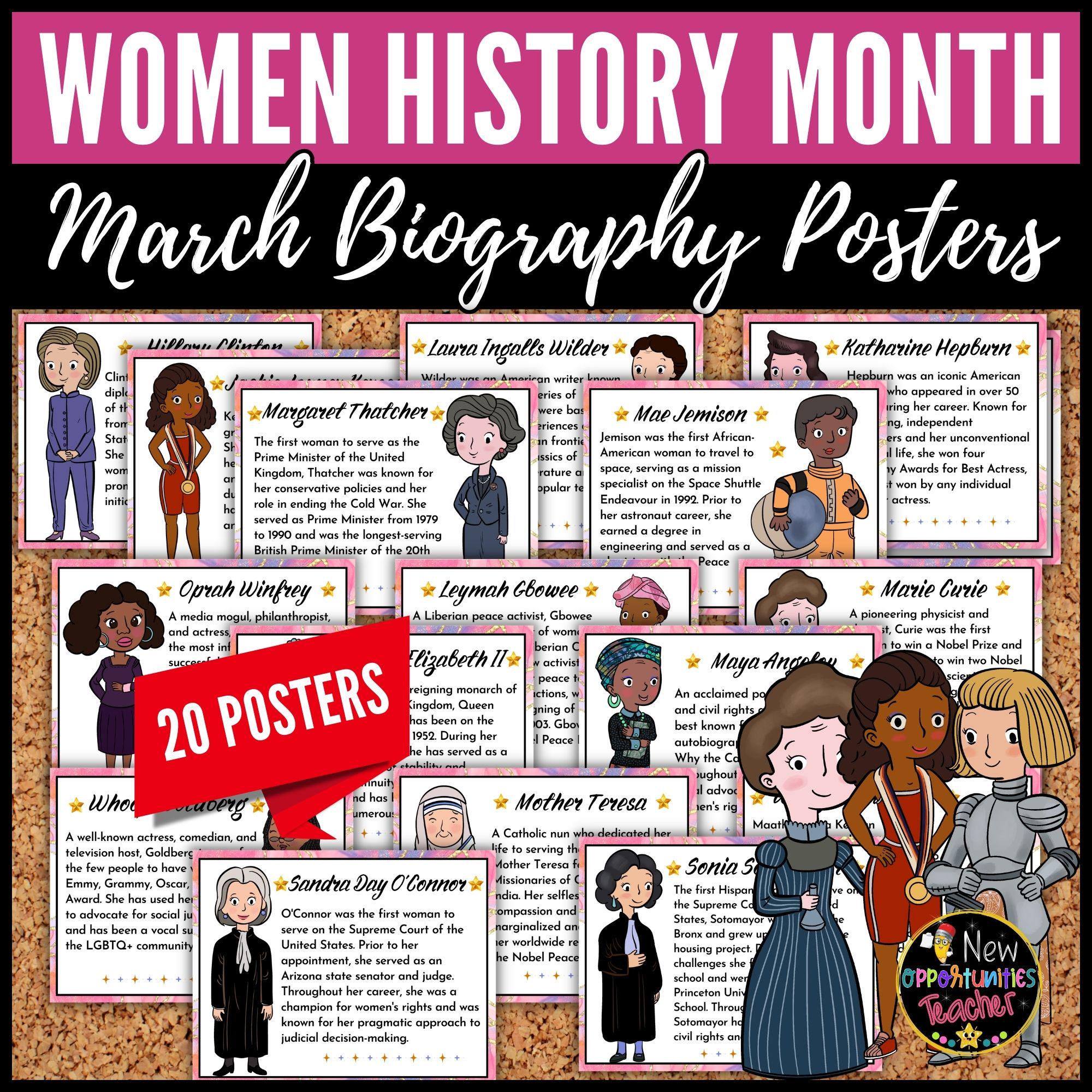 Women's History Month Bulletin Board Posters | Famous Women Biography ...