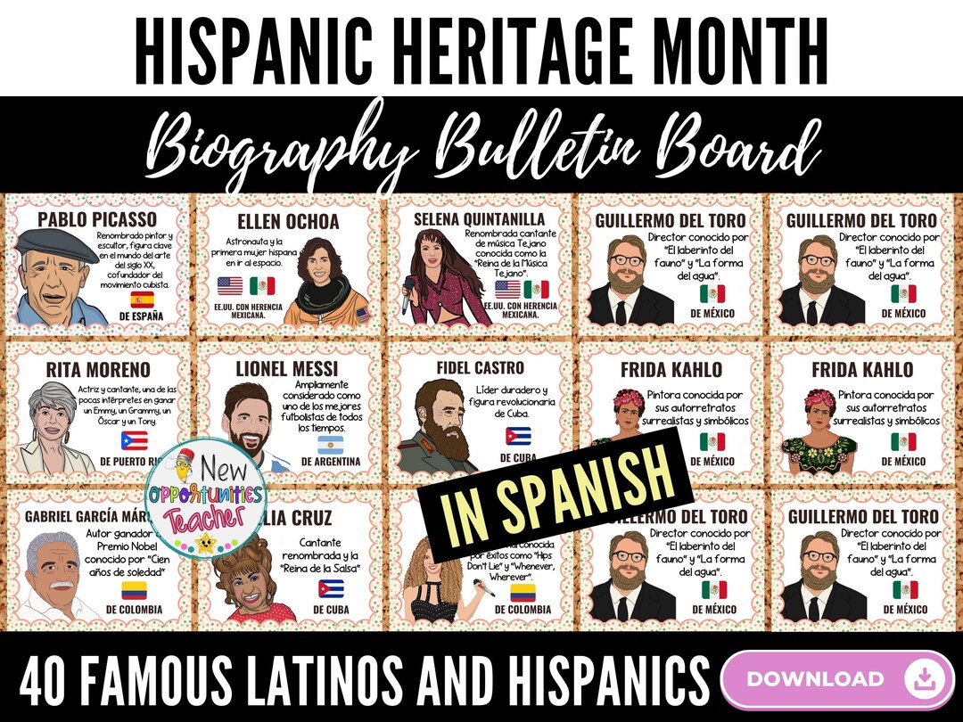 Hispanic Heritage Month Bulletin Board – 40 Iconic Figures (spanish) - Etsy