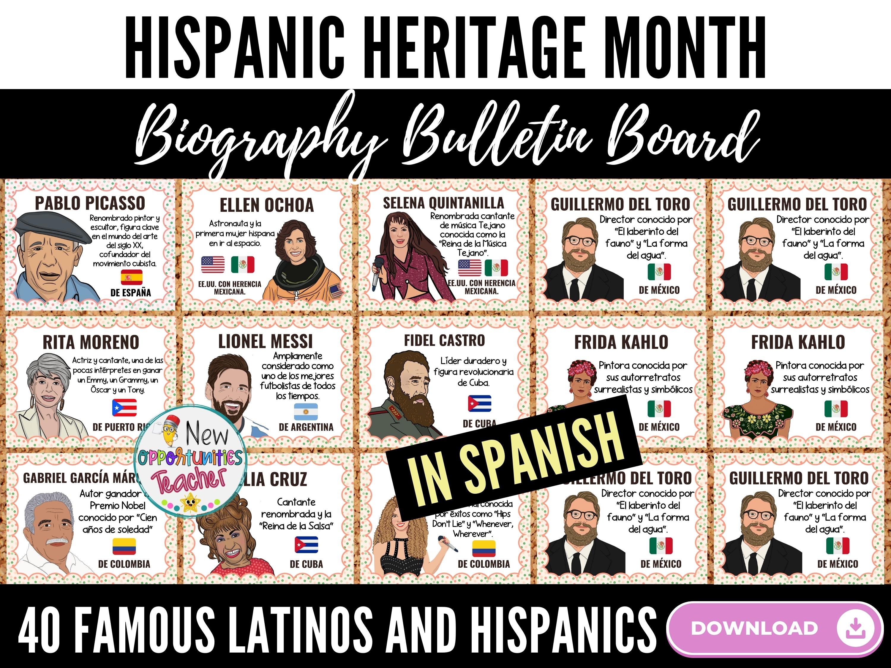 Hispanic Heritage Month Classroom Bulletin Board Set in Spanish - 40 Iconic Figures - Hispanic ...
