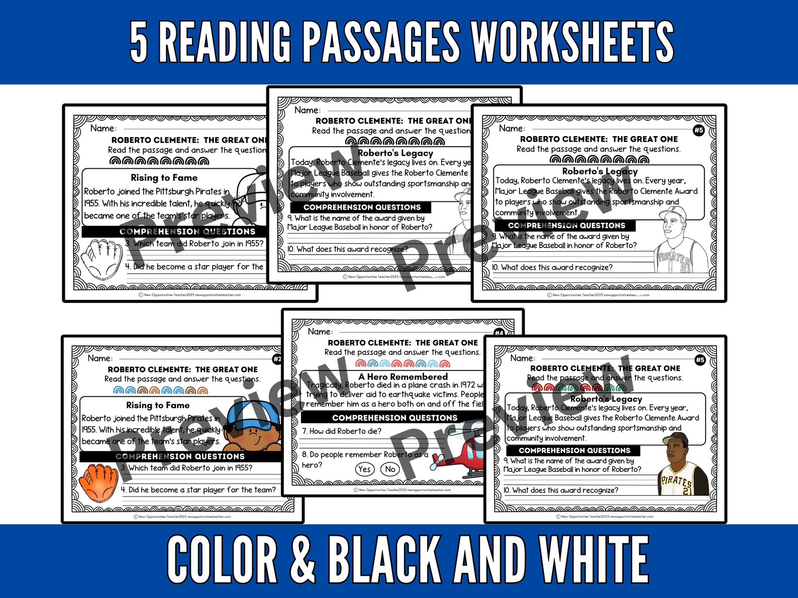 Roberto Clemente Reading Comprehension Passage | Timeline | Vocabulary ...