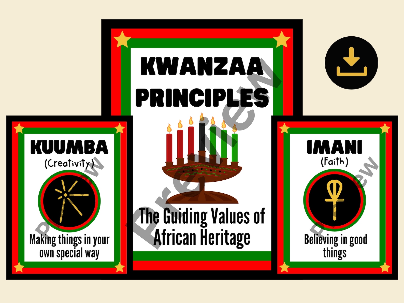 Kwaanza Principals Posters Set of 8 the 7 Principles of Kwanzaa ...