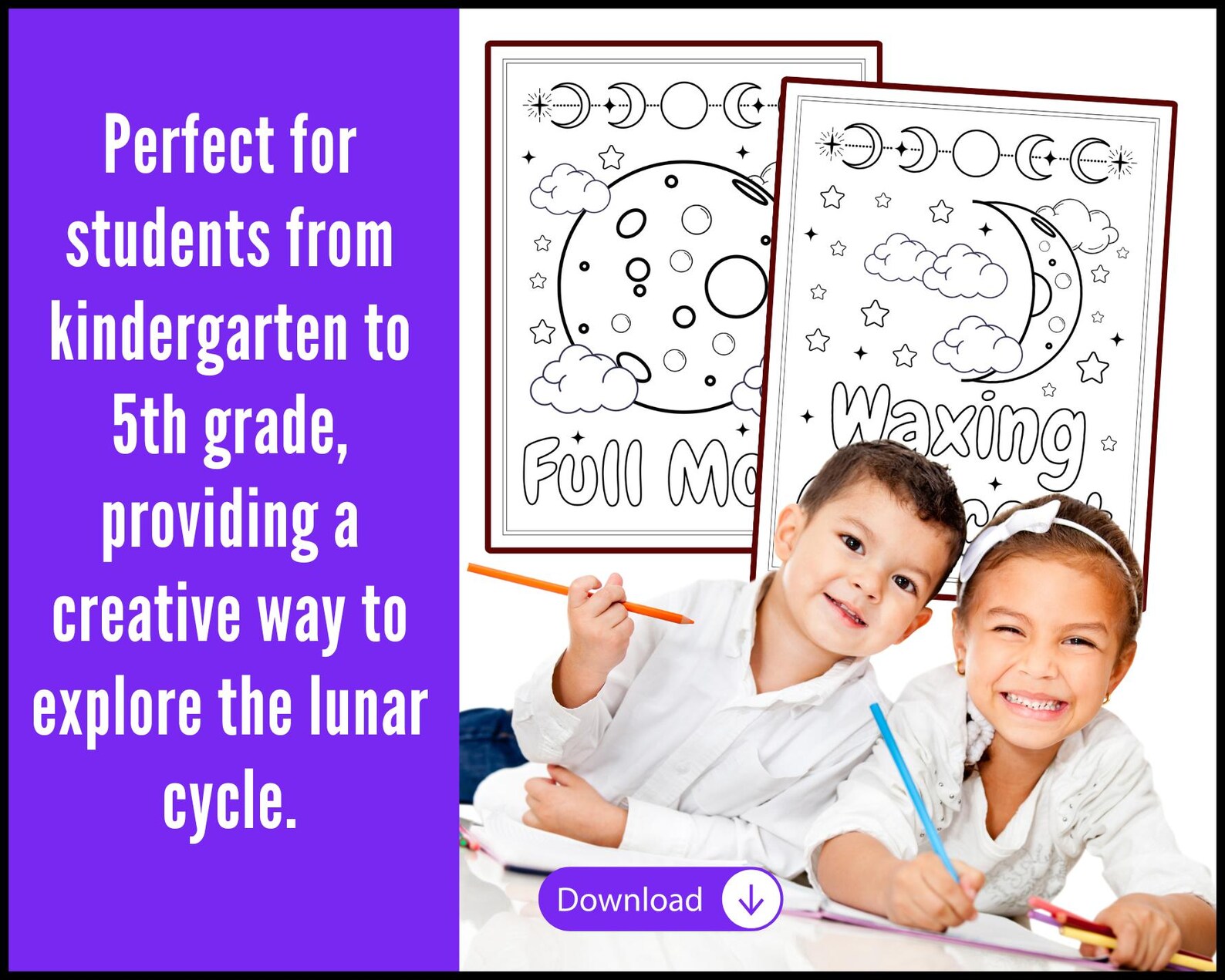 Moon Phases Coloring Pages | Mid-autumn Festival Activity (digital ...