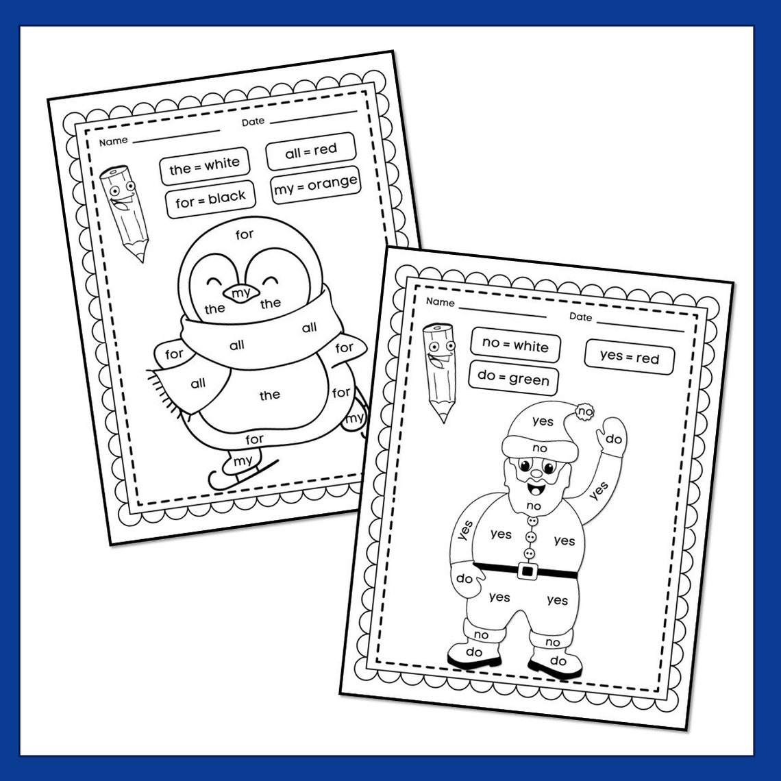 Christmas Color by Code Winter Themed Color by Sight Word Kindergarten ...