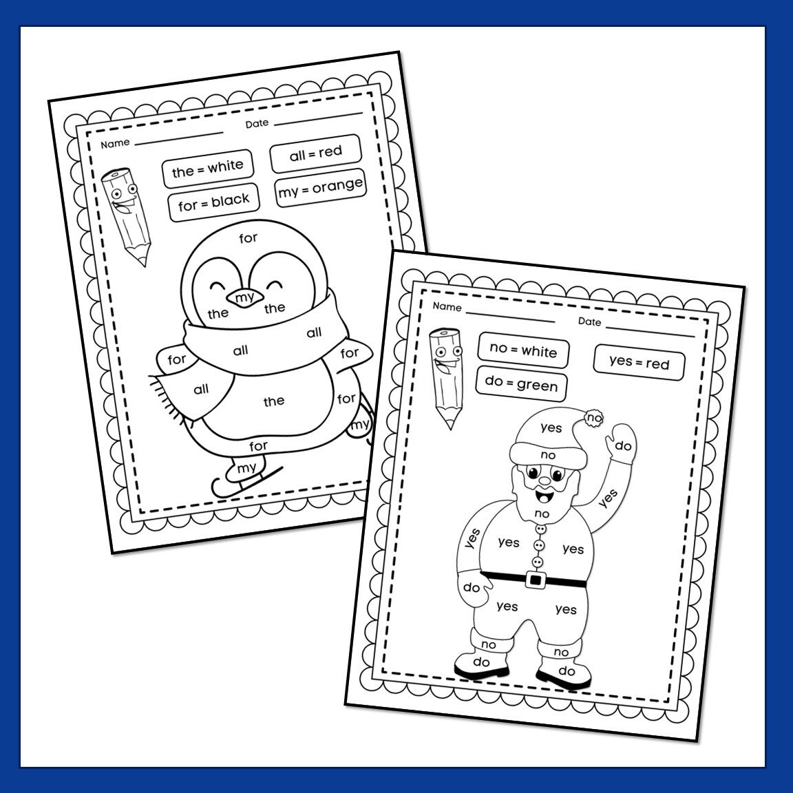 Christmas Color by Code Winter Themed Color by Sight Word Kindergarten ...