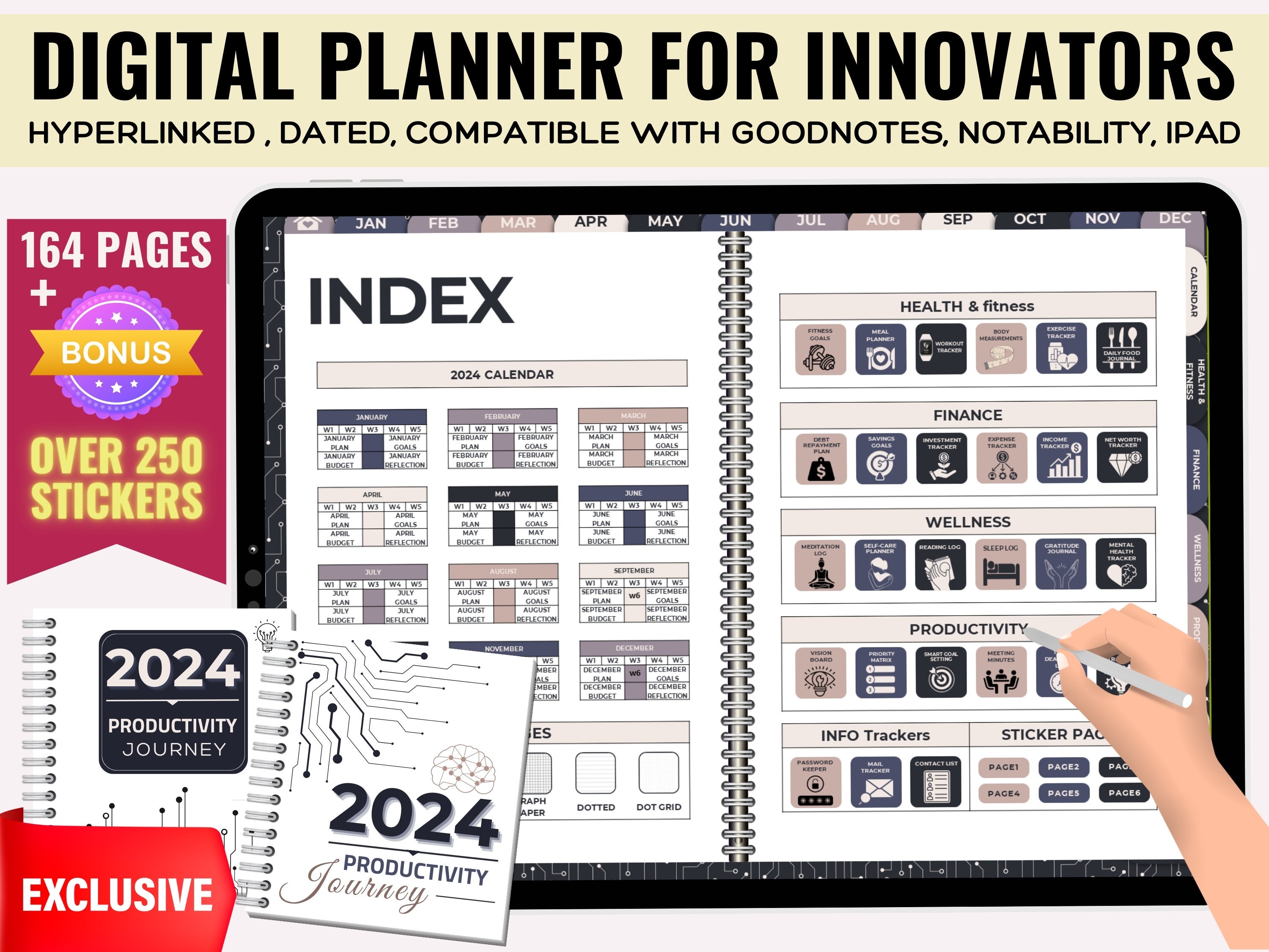 2024 Productivity Digital Planner for Innovators Hyperlinked Monthly ...