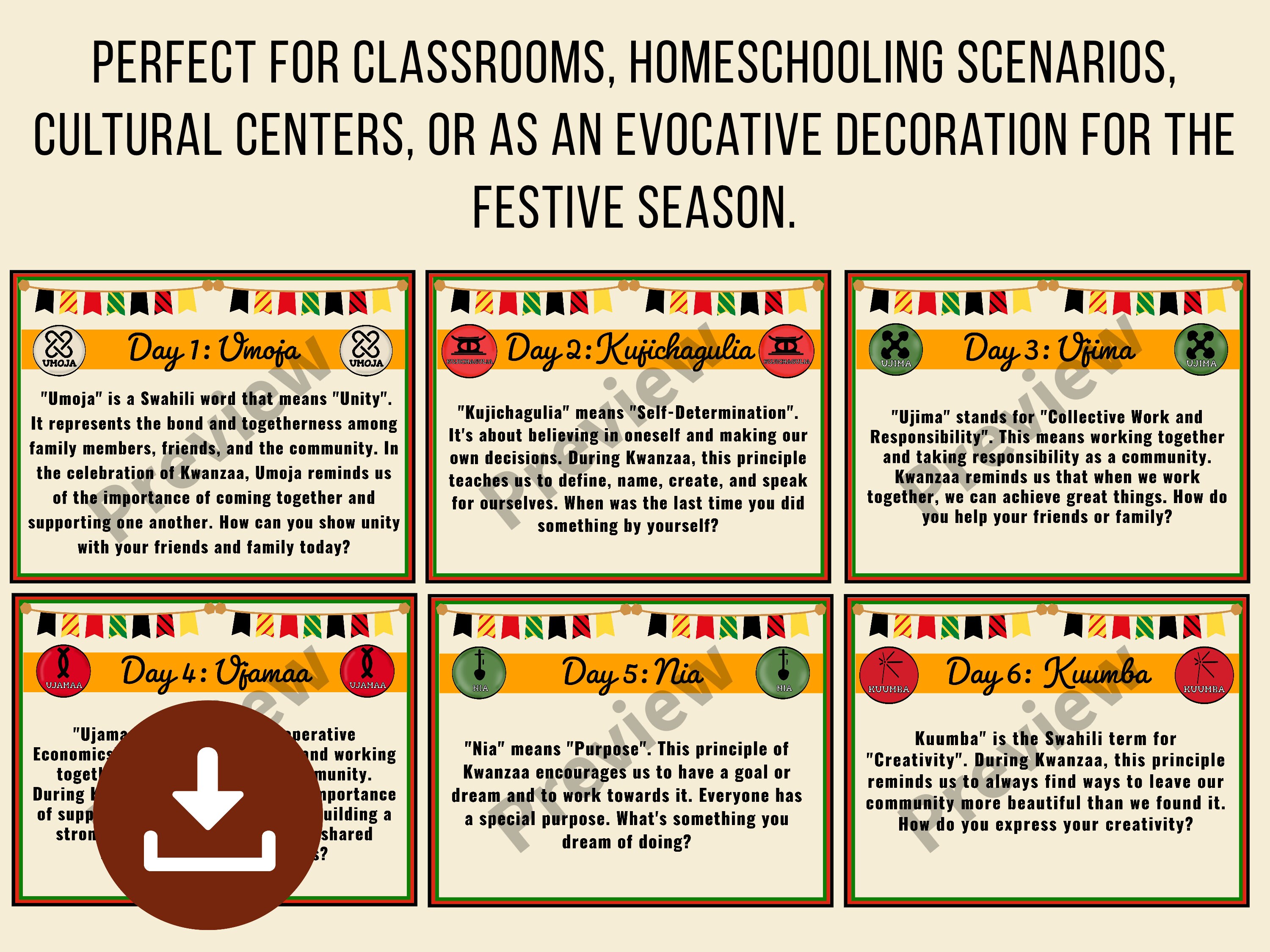 Kwanzaa Principles Bulletin Board Kit - Interactive Classroom Posters ...