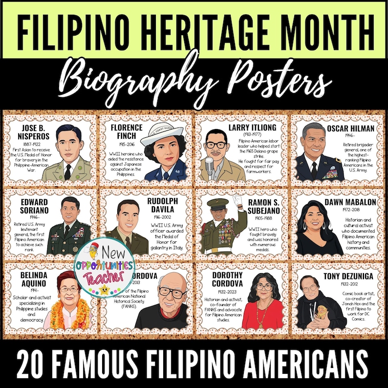 Filipino American Heritage Month Posters | Famous Filipino Americans - Etsy
