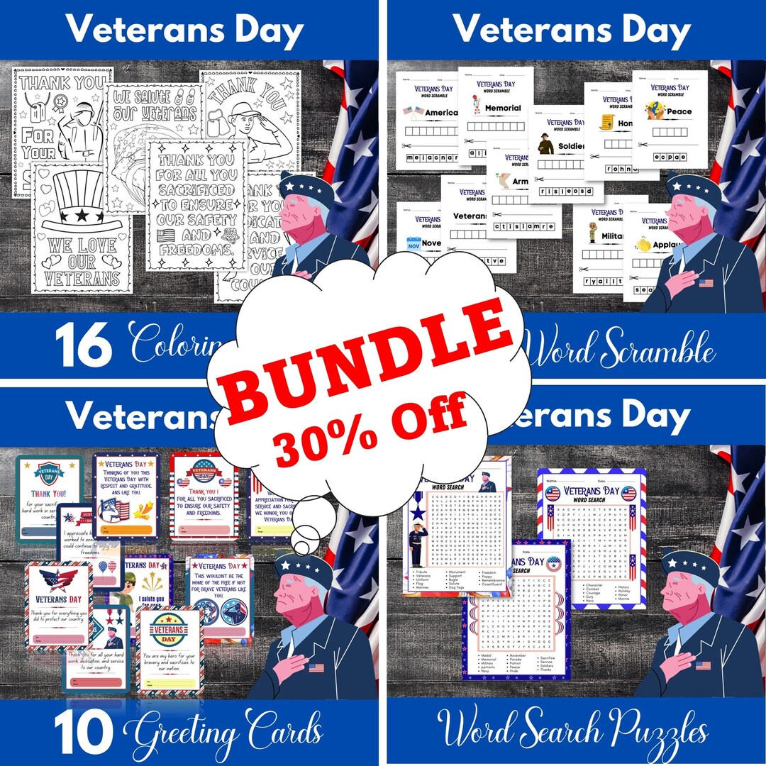 Veterans Day Activities Bundle | Coloring, Cards, Puzzles (PDF) - Etsy
