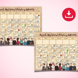 Printable Poem A Day Challenge April Calendar 2023 | National Poetry ...