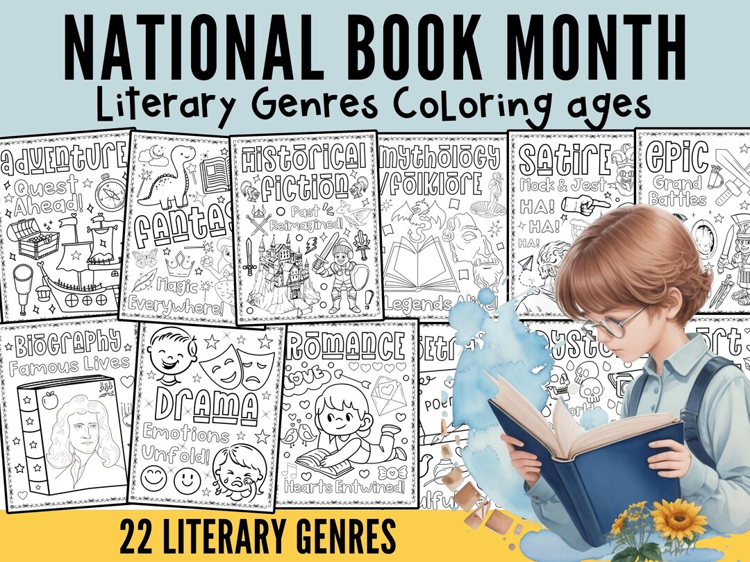 National Book Month Coloring Adventure - Literary Genres Coloring Pages ...