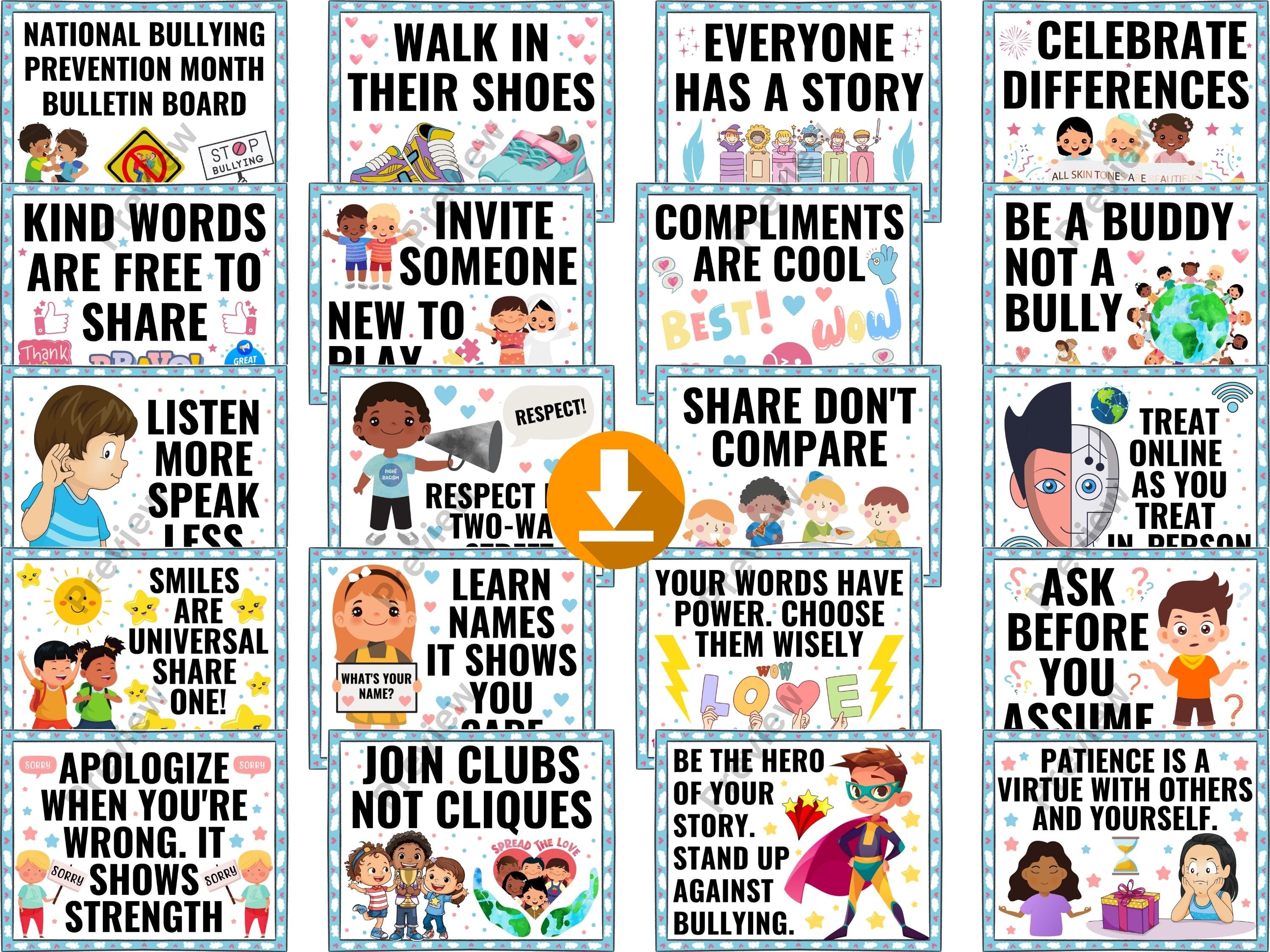 National Bullying Prevention Month Bulletin Board Set - 20 Anti ...