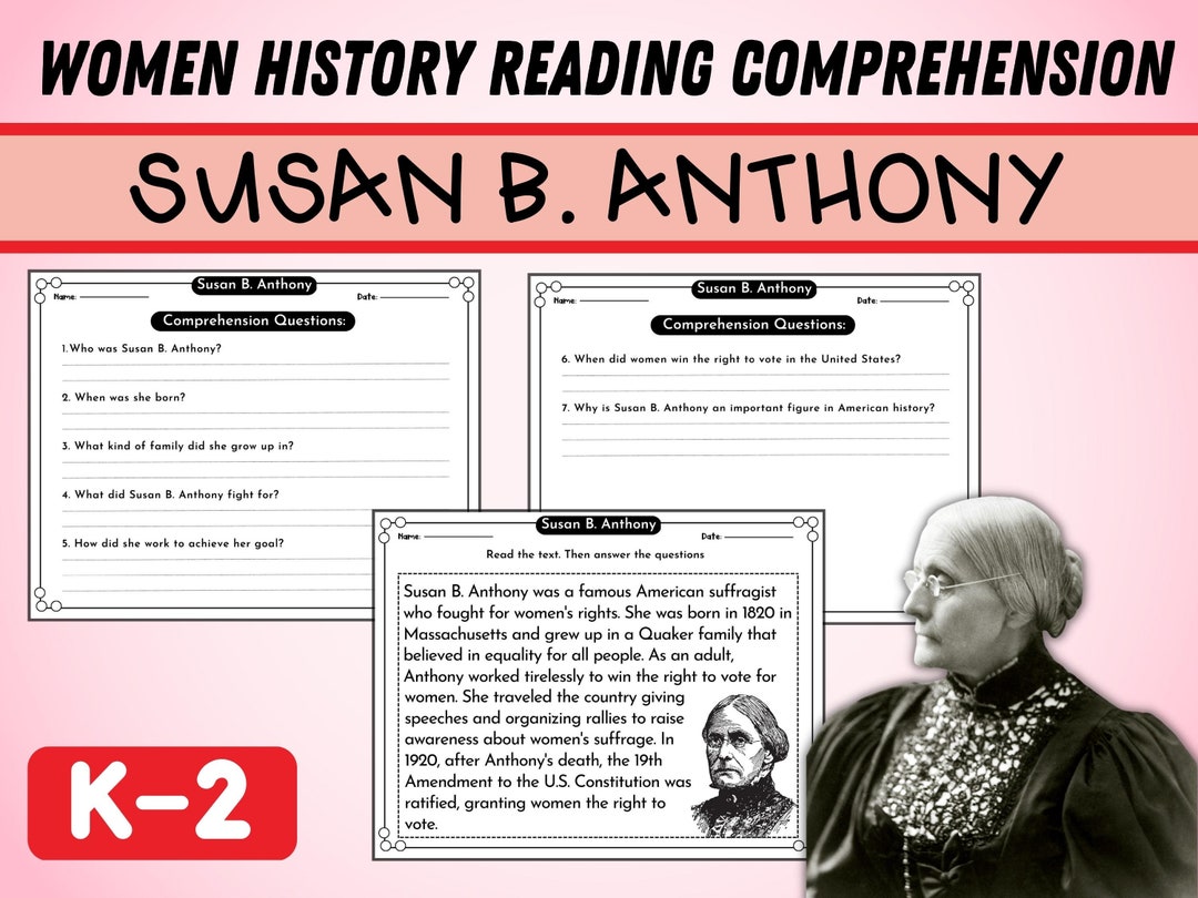 Susan B. Anthony Reading Comprehension Passage | Women History Month ...