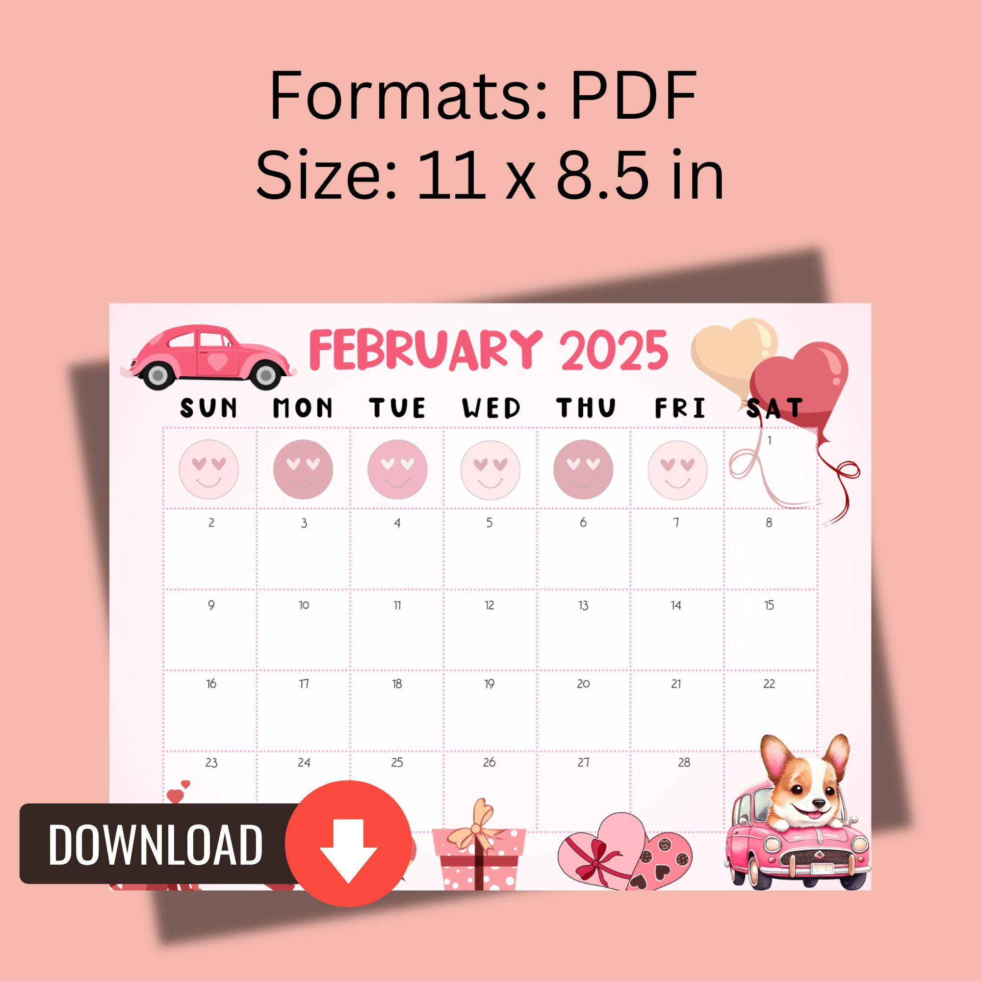 Printable February 2025 Calendar: Valentine's Day Cats (PDF) - Etsy