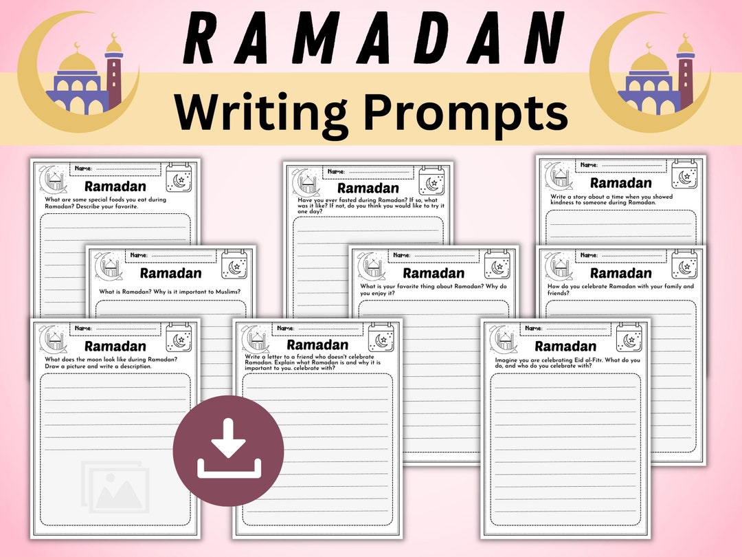 Ramadan Mubarak Writing Prompts Worksheets | Printable Ramadan and Eid ...
