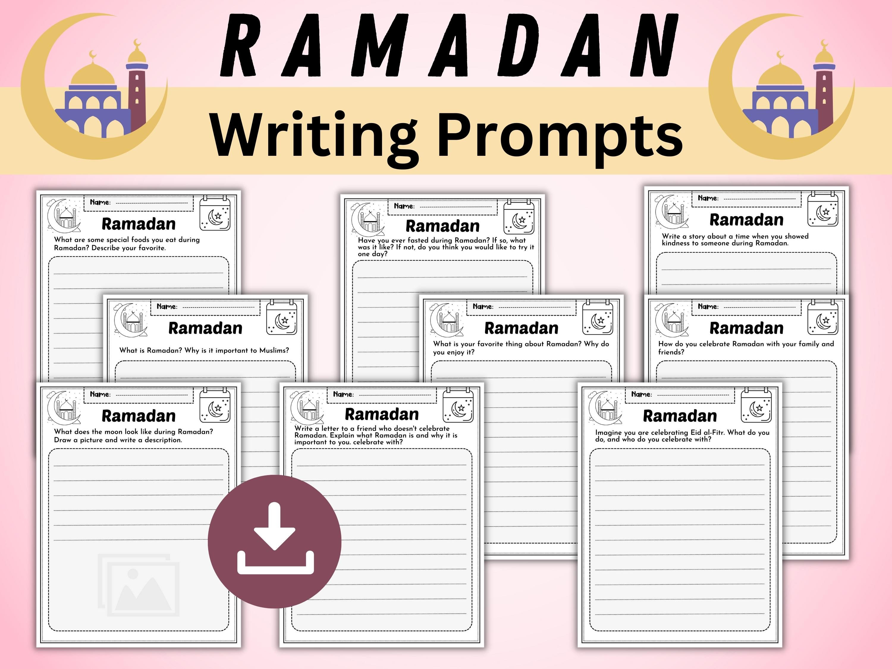 Ramadan Mubarak Writing Prompts Worksheets Printable Ramadan and Eid ...