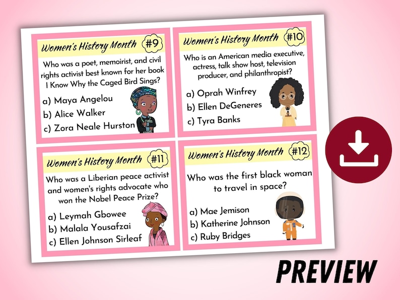 Printable Women's History Month Research Task Cards Educational Cards ...