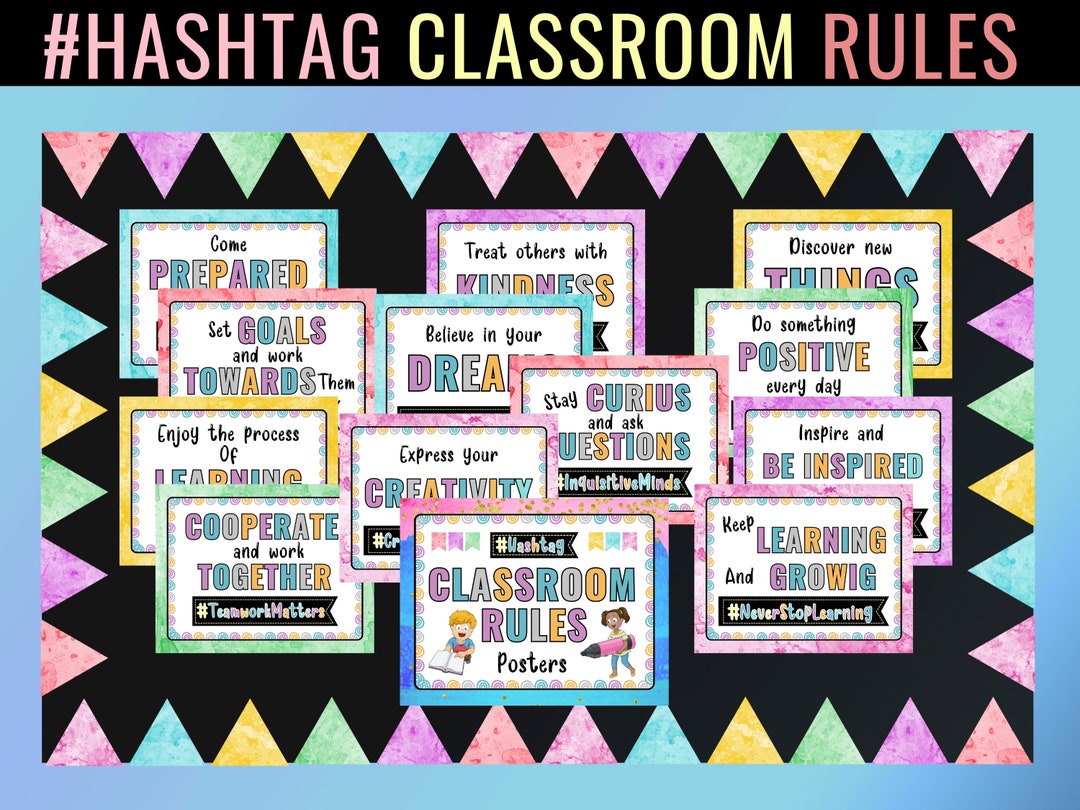 Hashtag Classroom Rules Bulletin Board Pretty Back to School - Etsy