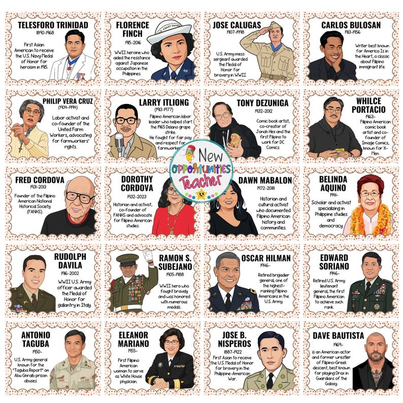 Filipino American Heritage Month Posters | Famous Filipino Americans - Etsy