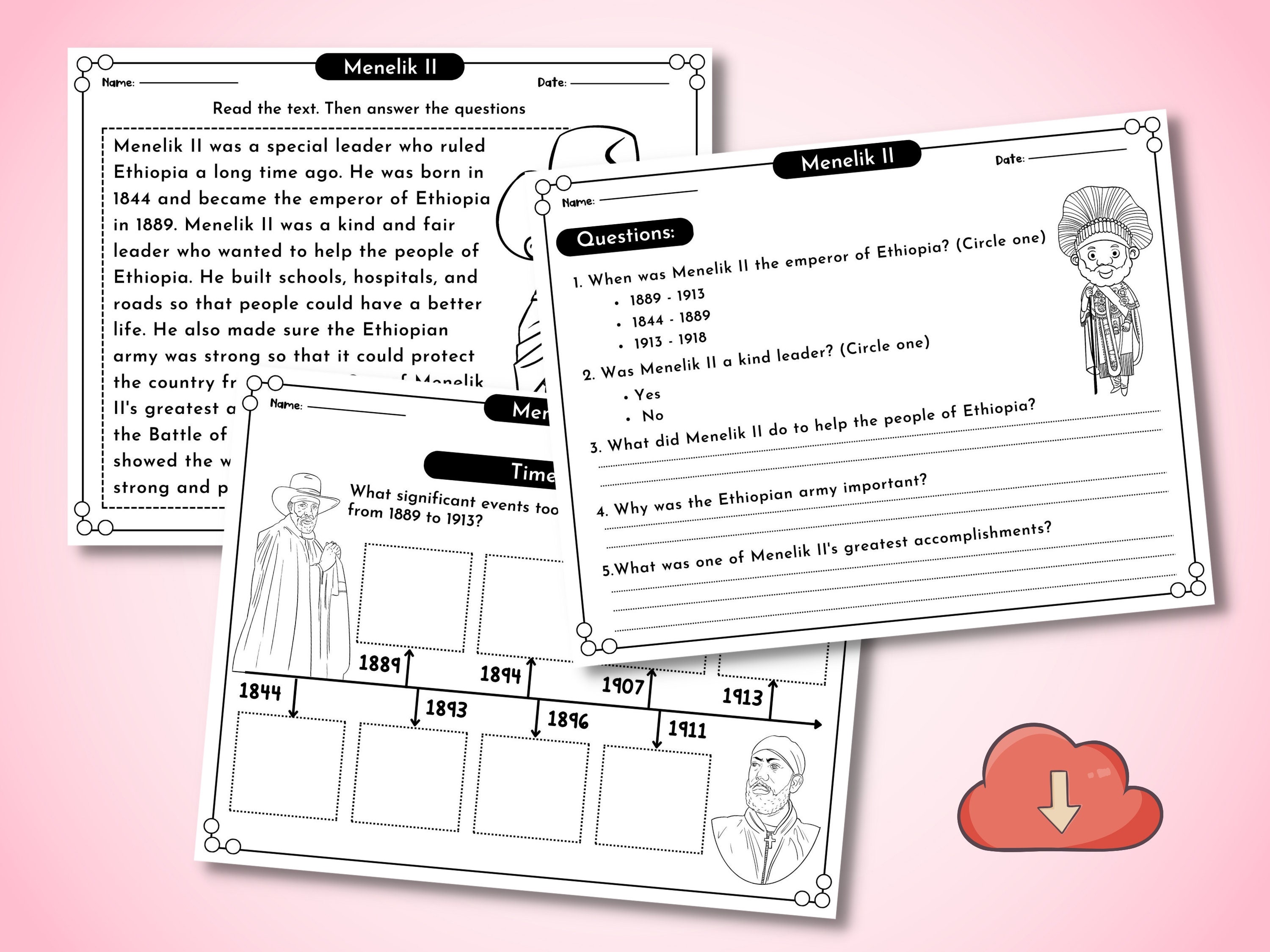 Menelik II Reading Comprehension Passage Black History Month Social ...