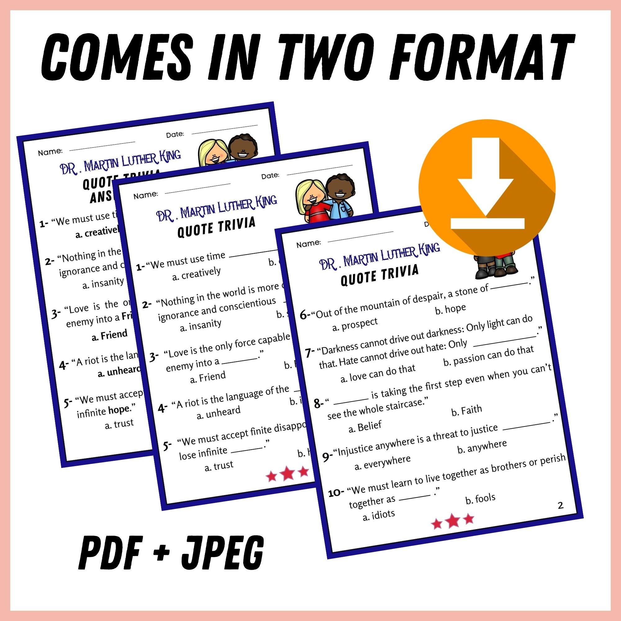 Martin Luther King JR Quote Trivia | MLK Day Quotes Activity | Black ...