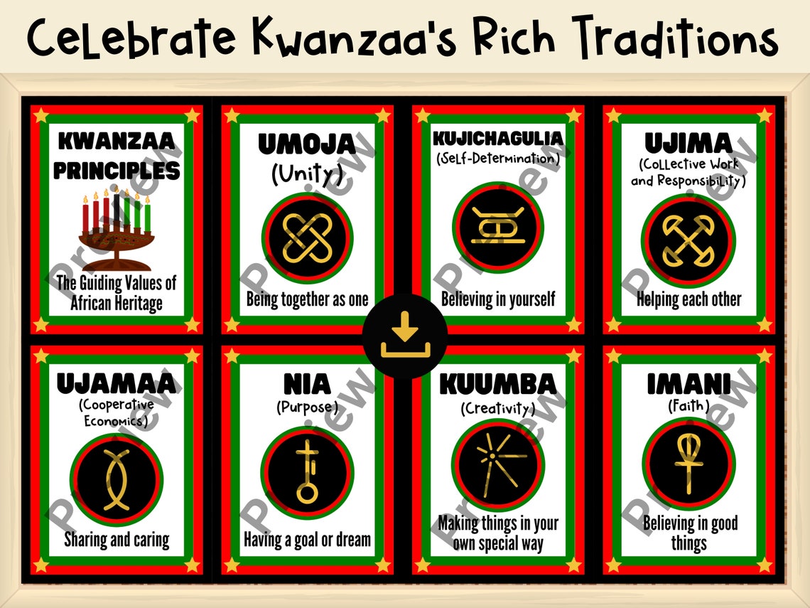 Kwaanza Principals Posters Set of 8 the 7 Principles of Kwanzaa ...