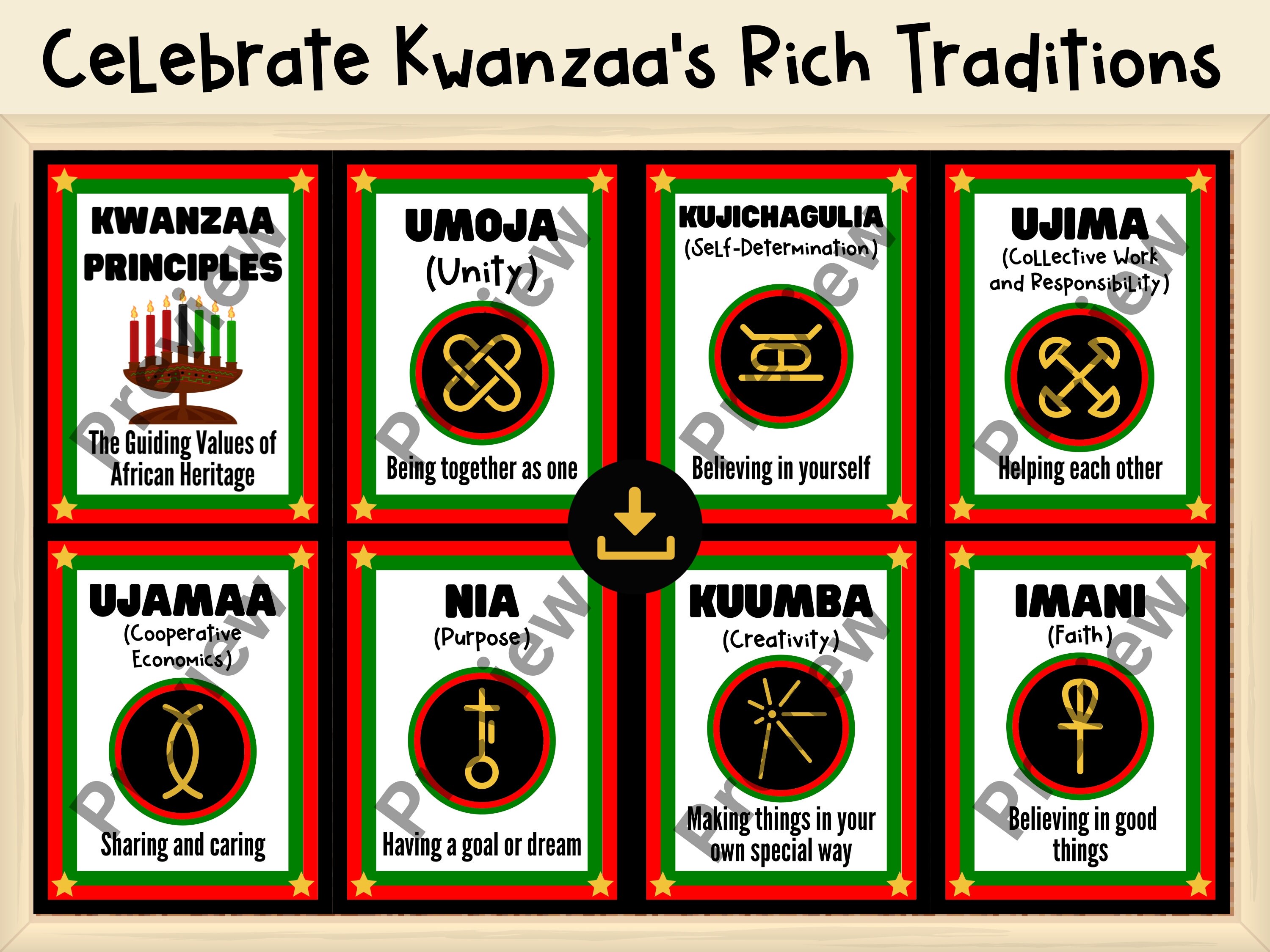 Kwaanza Principals Posters Set of 8 the 7 Principles of Kwanzaa ...