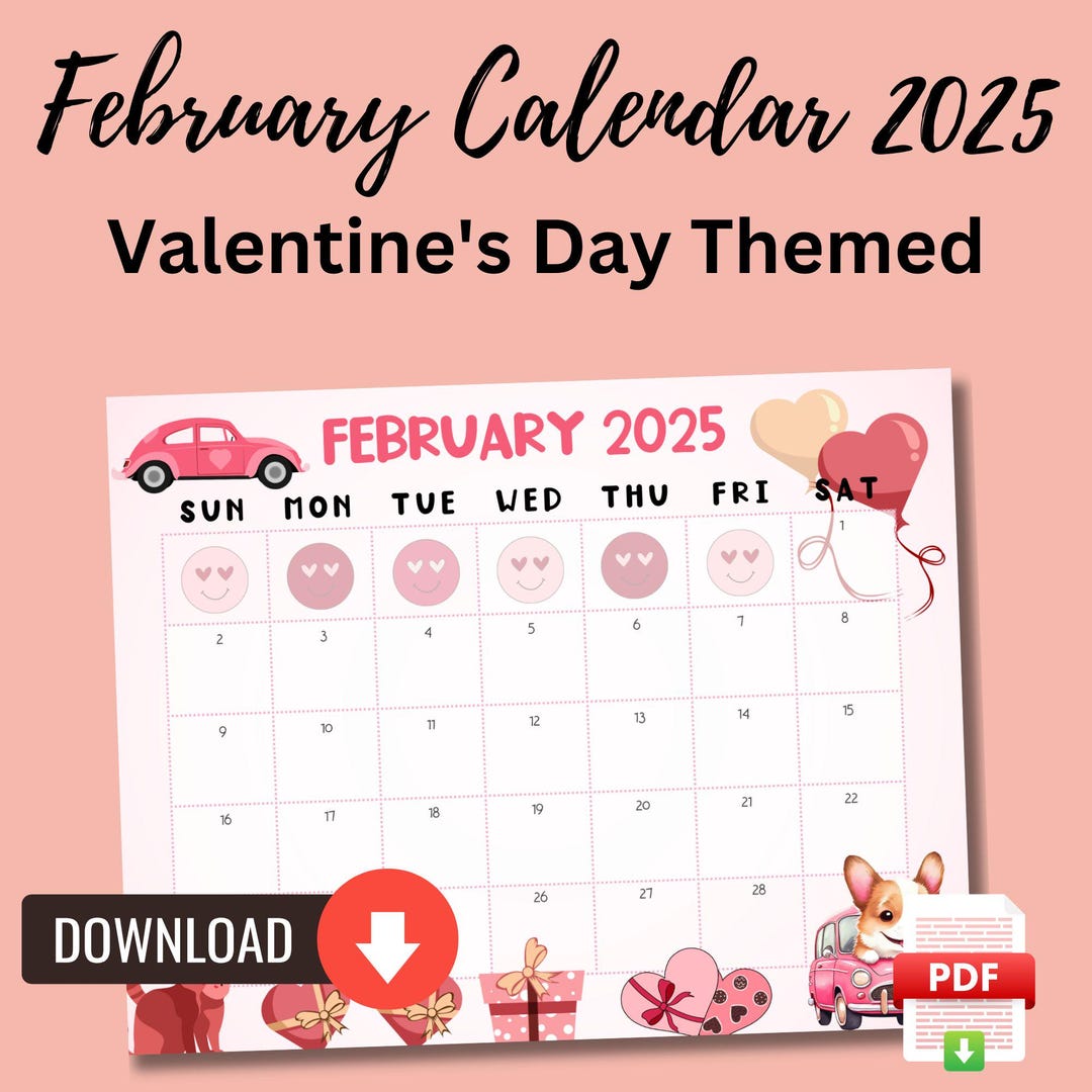 Printable February 2025 Calendar: Valentine's Day Cats (PDF) - Etsy