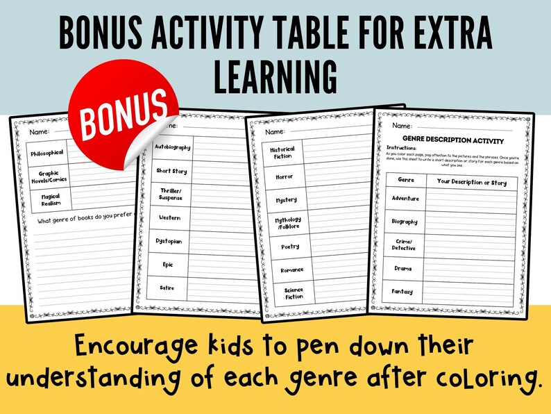 National Book Month Coloring Pages – Literary Genres Activity (PDF) - Etsy