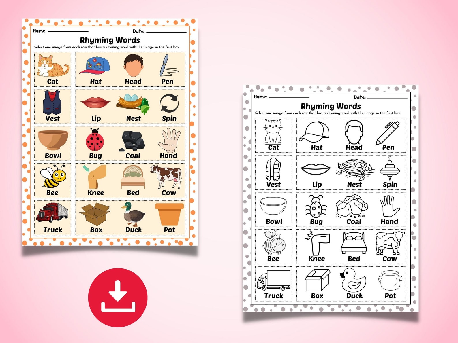 Rhyming Words Worksheets for Kindergartners | Poetry Month Activity ...