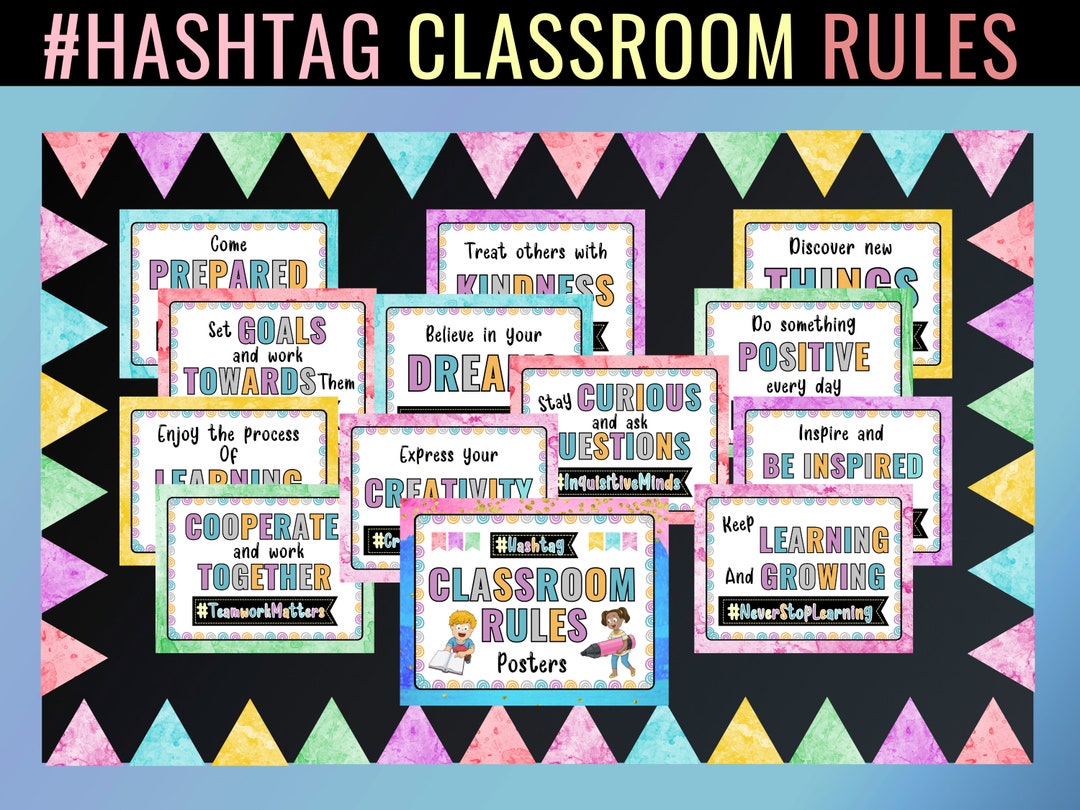 Hashtag Classroom Rules Bulletin Board | Pretty Back to School ...