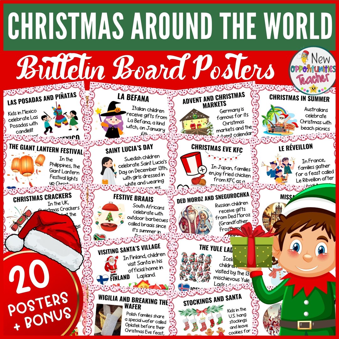 Christmas Around the World Bulletin Board Set, December Door Decor ...