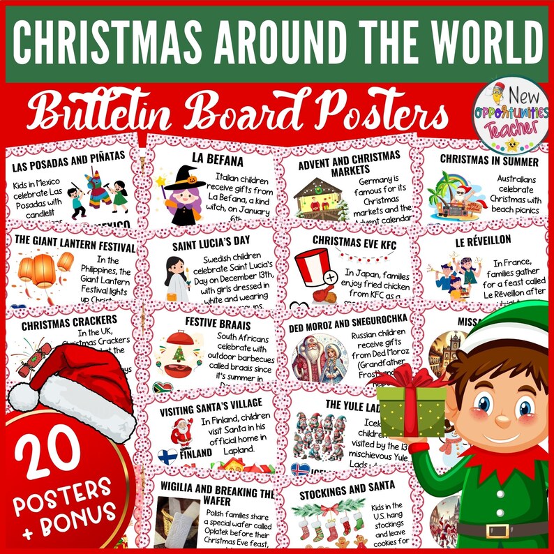 Winter Holidays Christmas Around the World Bulletin Board Set, Posters ...