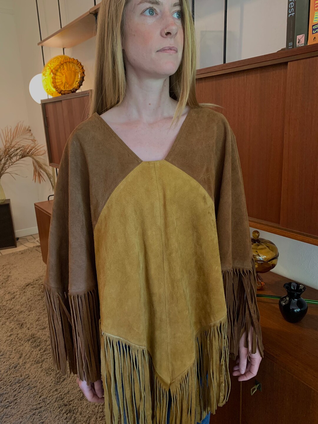 Super Rare 70s Vintage King of the Ponchos Suede Leather Poncho - Etsy