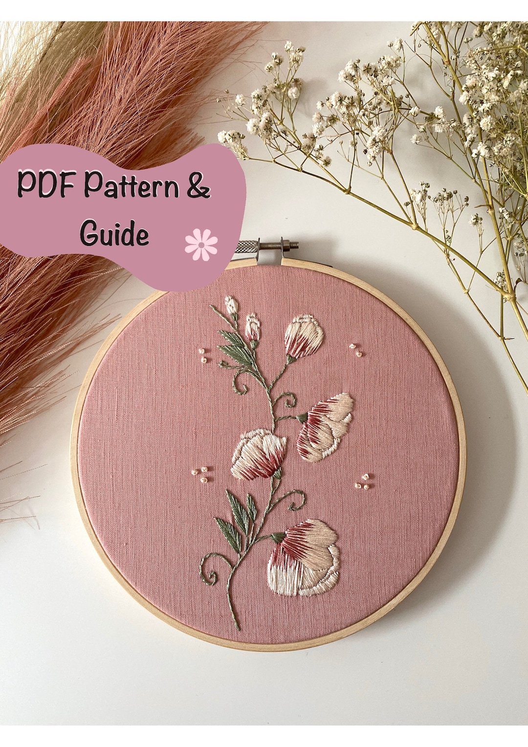 Sweet Pea PDF Pattern, Embroidery Pattern Instant Download, Digital ...