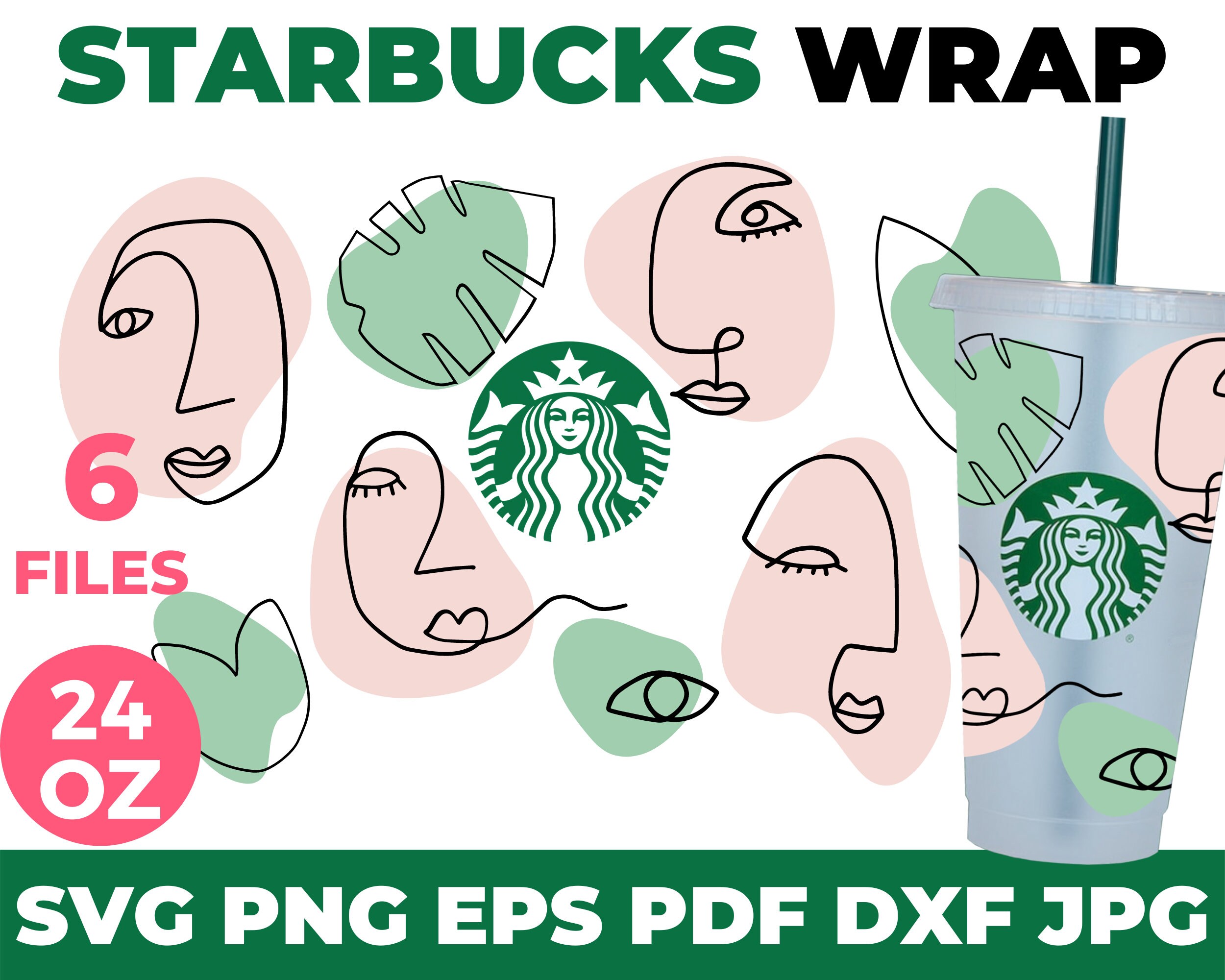 Clip Art & Image Files Face one line Starbucks template cut file ...