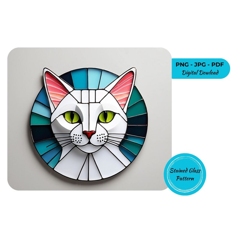 Cat Stained Glass Pattern, Stained Glass Patterns, Digital Download ...
