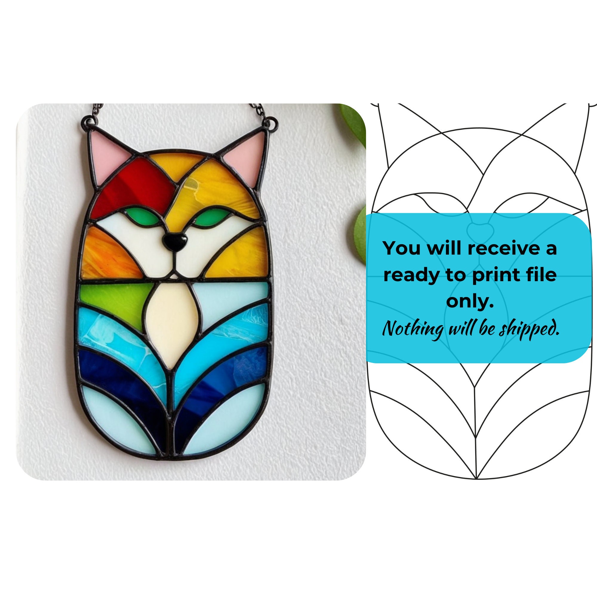 Cat Stained Glass Pattern, Stained Glass Patterns, Digital Download ...