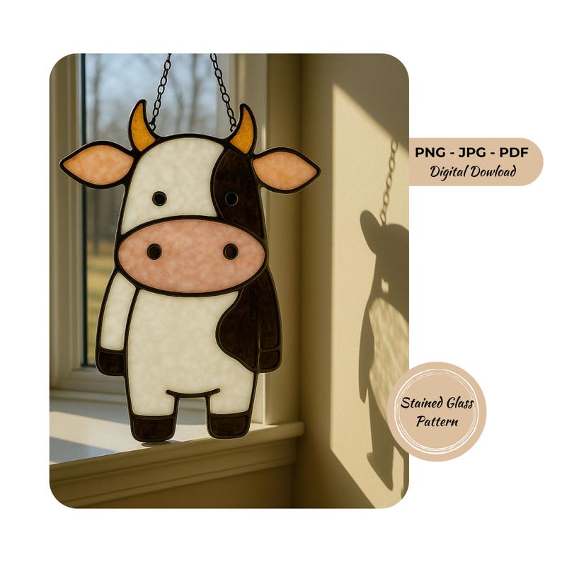 Cow Stained Glass Pattern: Farmhouse Suncatcher Template (PNG Download ...