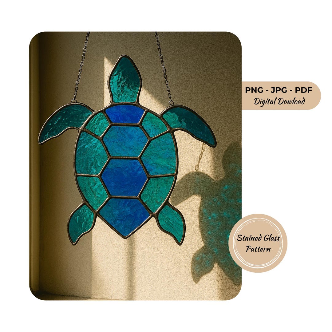 Sea Turtle Stained Glass Pattern: DIY Suncatcher Template (digital ...