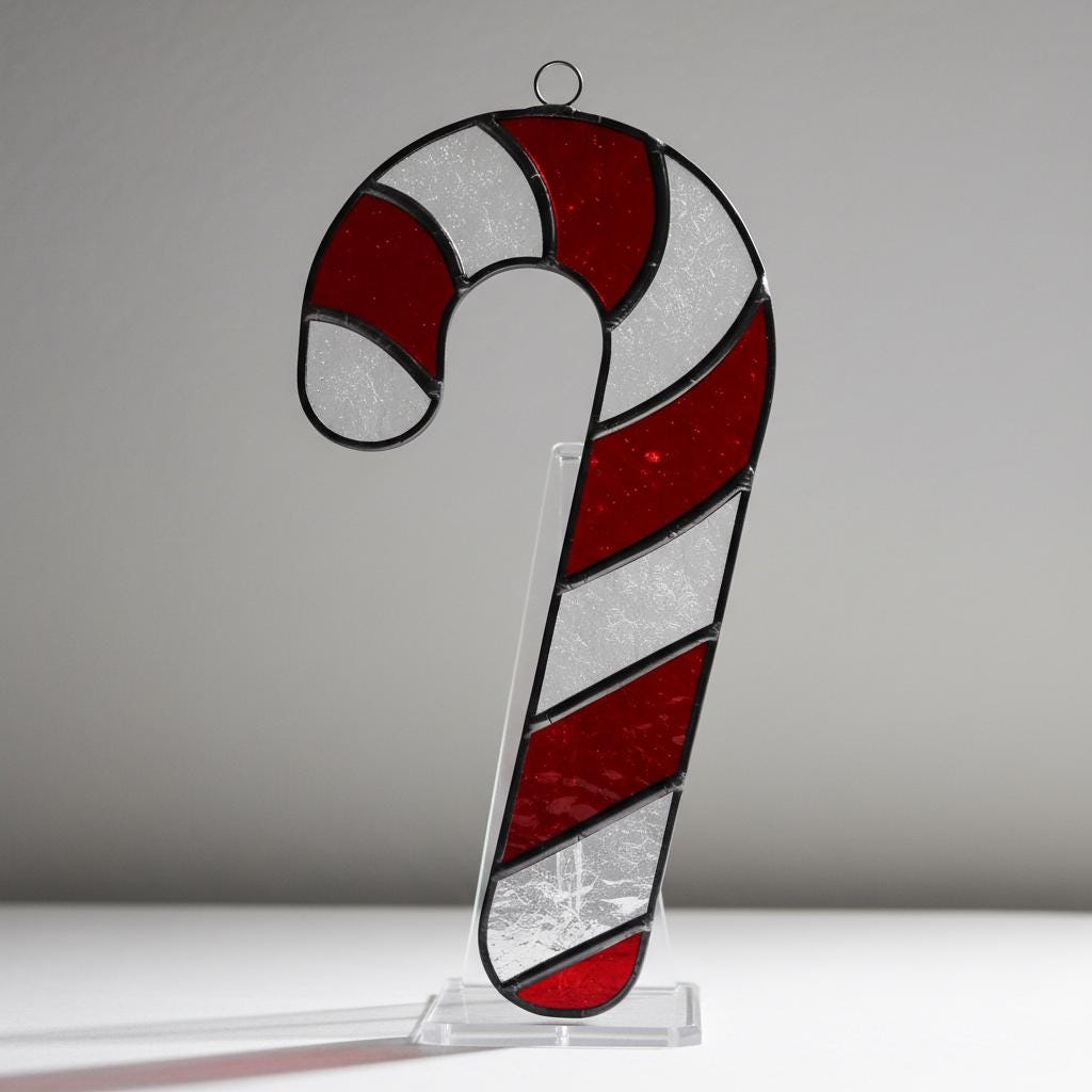 Candy Cane Stained Glass Pattern, Christmas Suncatcher (digital PDF) - Etsy