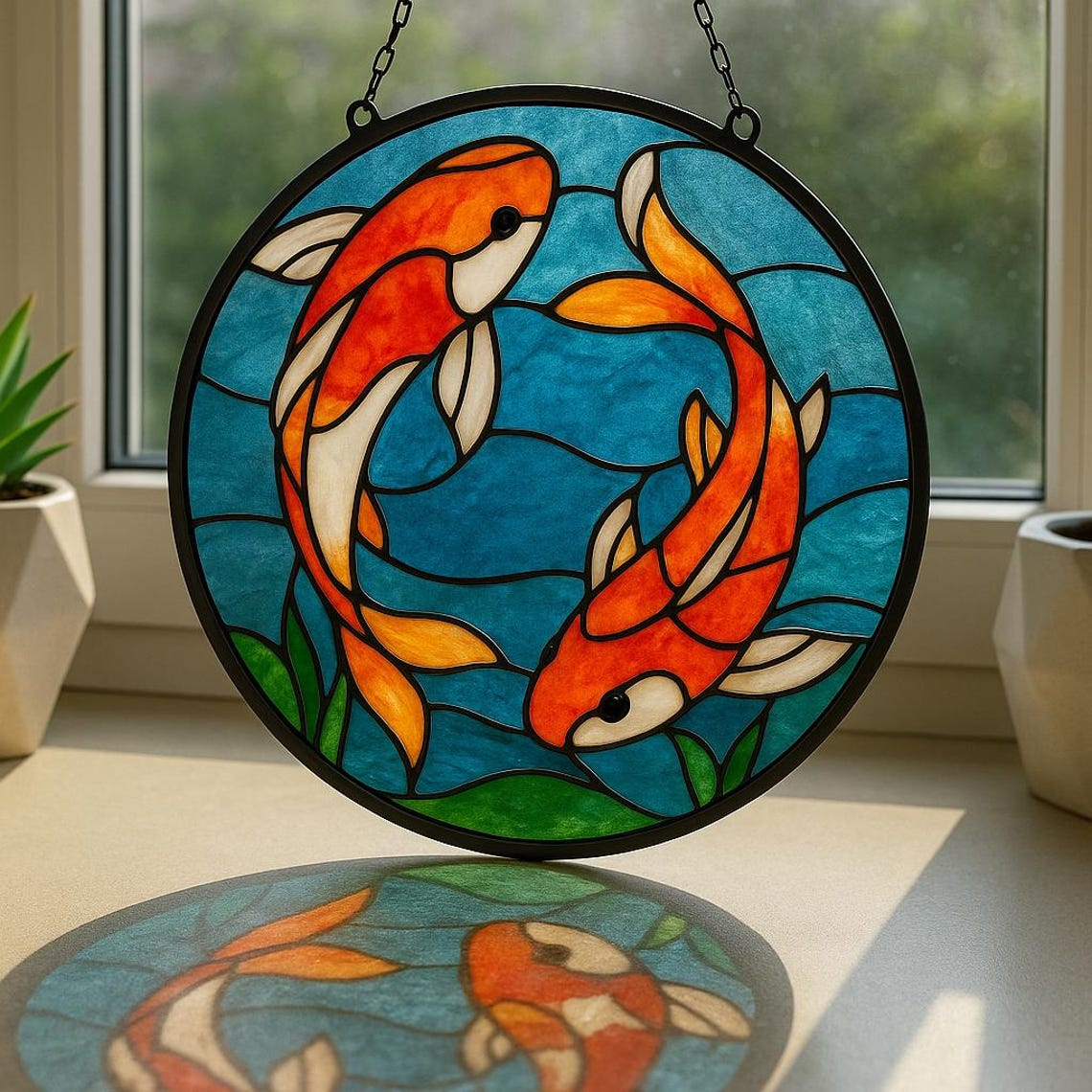 Koi Fish Stained Glass Pattern: Zen Pond Suncatcher (PNG Download) - Etsy