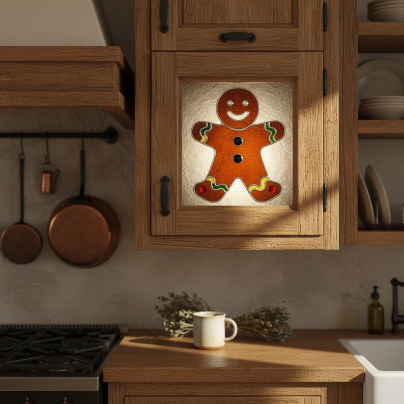 Gingerbread Man Stained Glass Pattern, Christmas Cookie Suncatcher ...