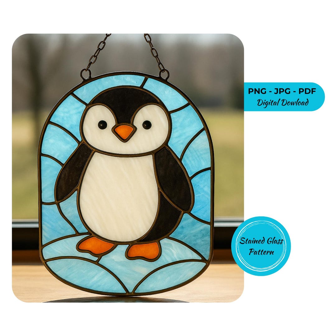 Baby Penguin Stained Glass Pattern: Winter Suncatcher DIY (PNG Download ...