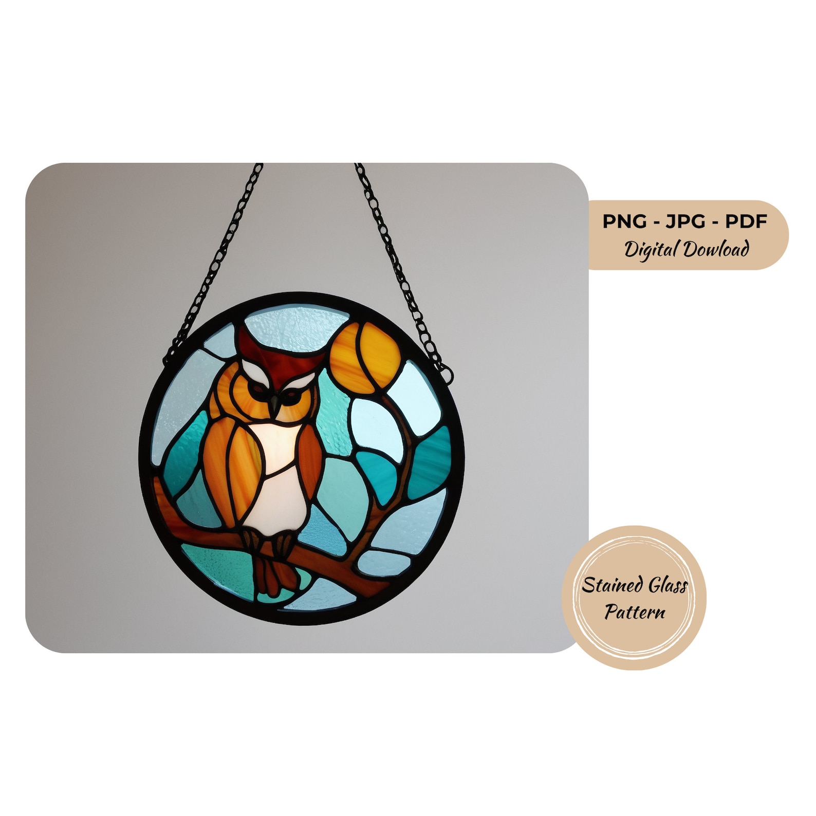 Owl Stained Glass Pattern, Stained Glass Patterns, Digital Download ...