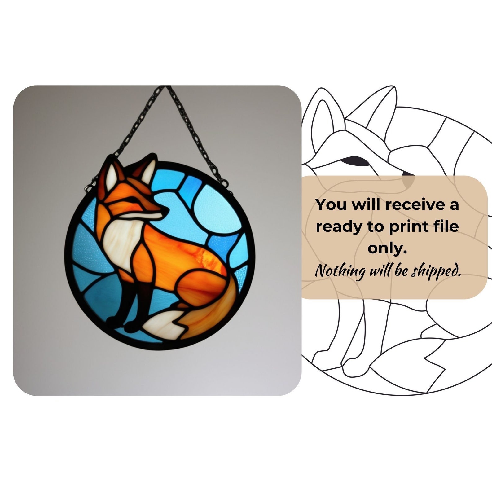 Fox Stained Glass Pattern, Stained Glass Patterns, Digital Download ...