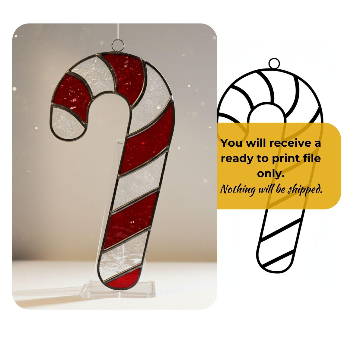 Candy Cane Stained Glass Pattern, Christmas Suncatcher (digital PDF) - Etsy