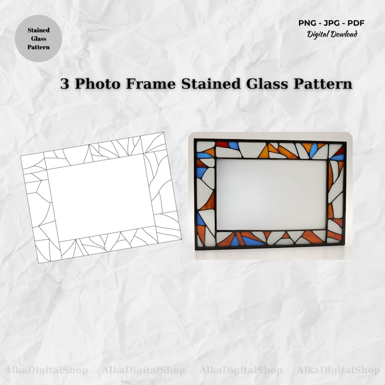 Stained Glass Photo Frame Pattern: 3 Designs (digital Download, PDF ...